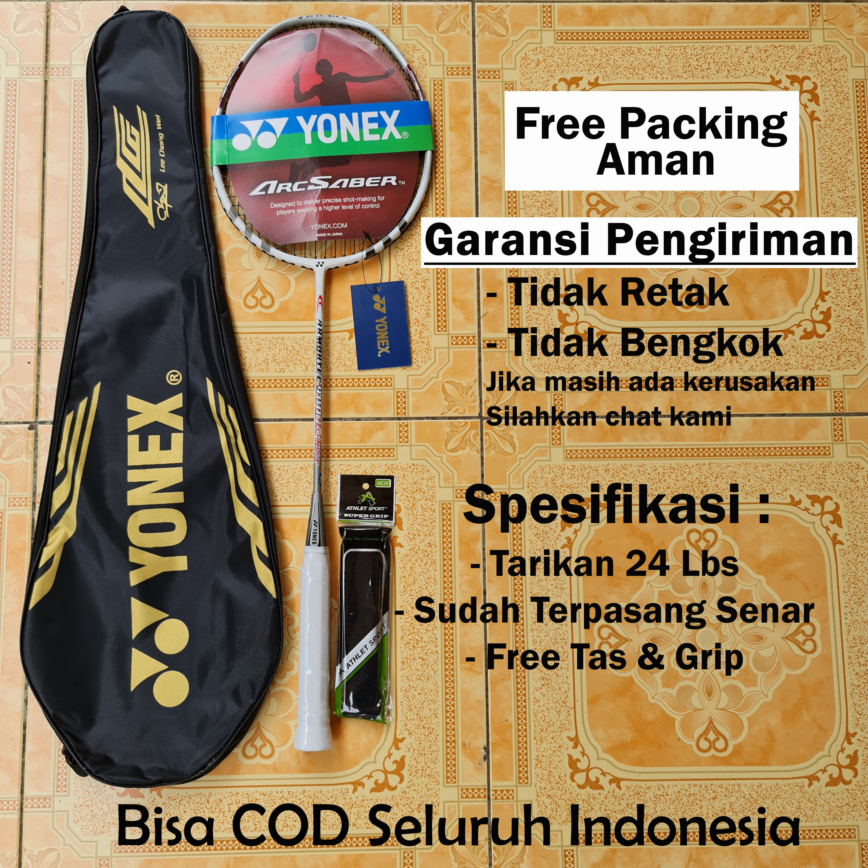 Raket Badminton 24 Lbs Bonus Tas dan Grip FREE PACKING KAYU - BISA COD ...