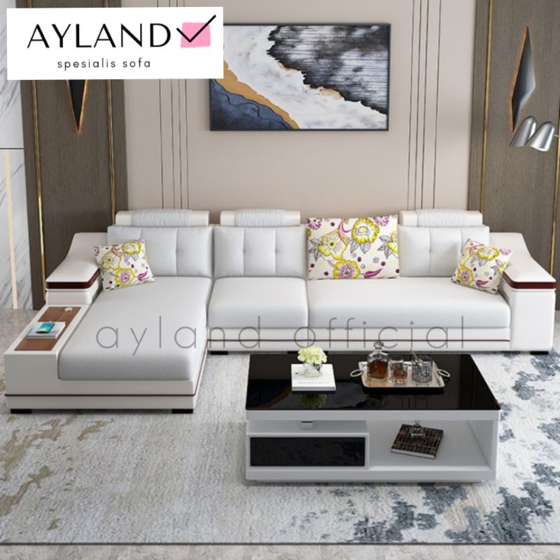 Sofa Putih Minimalis Leter L Ruang Tamu Keluarga | Lazada Indonesia