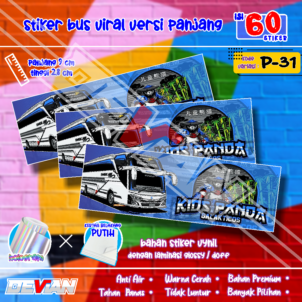 isi 60 stiker bus viral panjang | kids panda biru deep purple venus ...