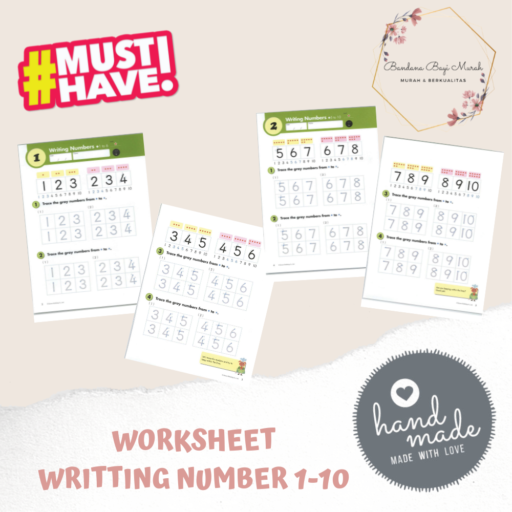 WORKSHEET KUMON WRITING NUMBER 1-30 UNTUK ANAK TK/SD/PAUD/LEMBAR ...