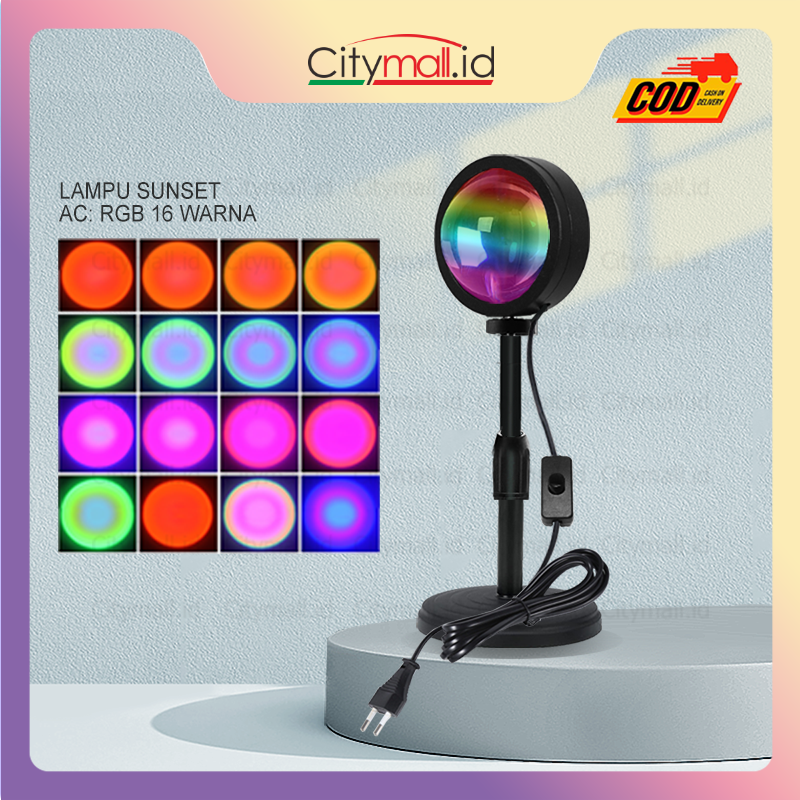 Horici Lampu Sunset DC 4Warna Dan AC RGB 16Warna Rainbow Sunset Lampu ...