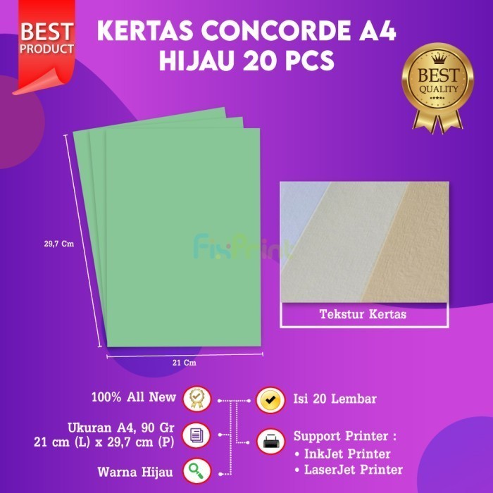 Concorde Paper A4 90gr 1pack isi 20 Lembar 210mm x 297mm Kertas Kuning ...