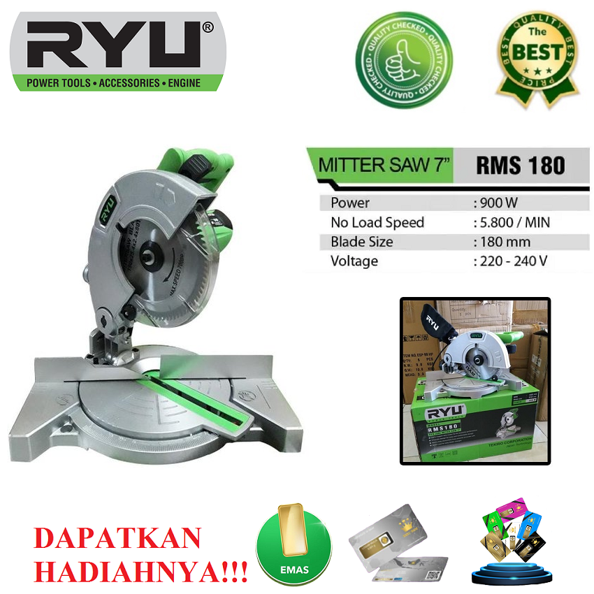 Tekiro Ryu Mitre Saw / Mesin Pemotong Kayu / Aluminium 7 - RMS 180 ...