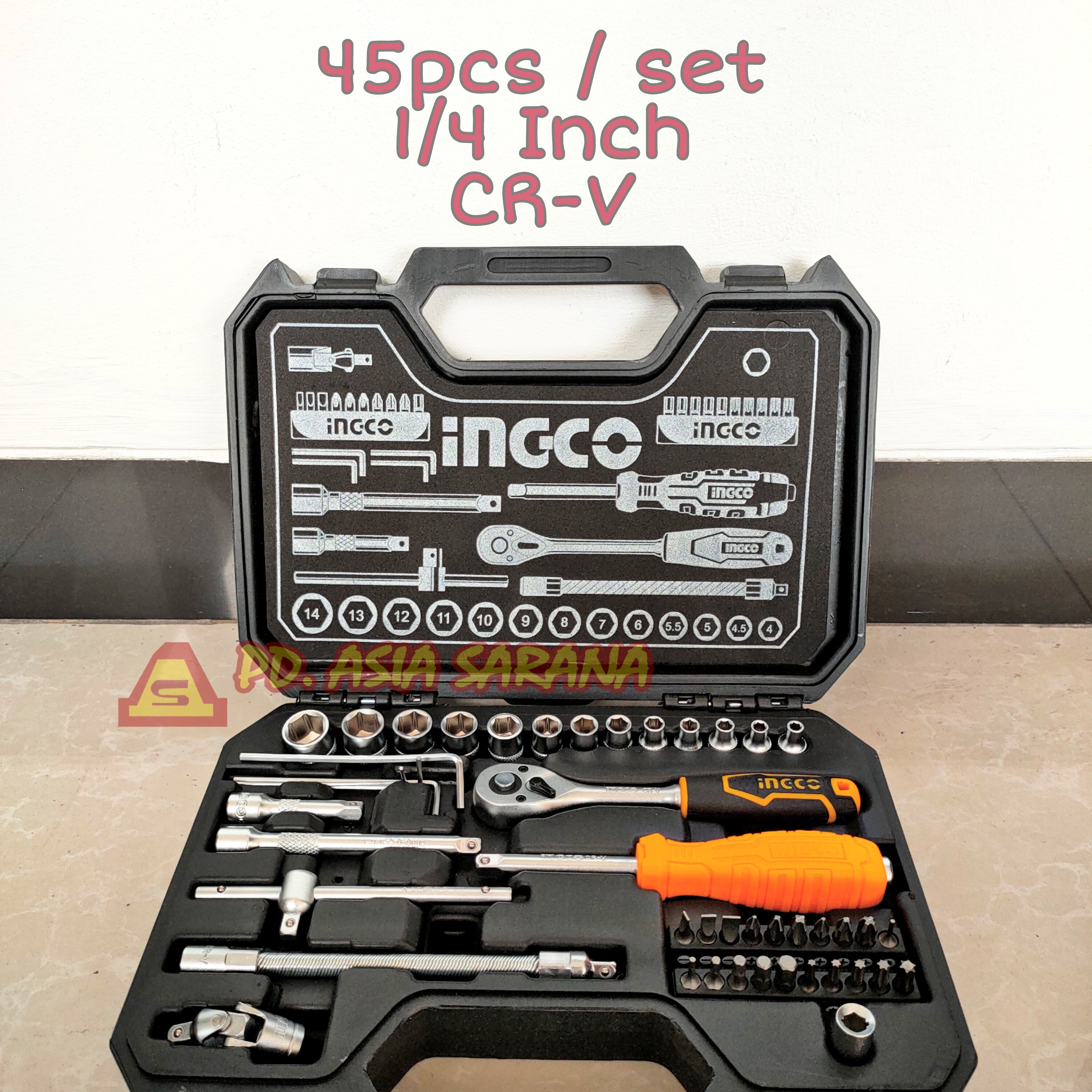 Tools Hand Socket 45pcs Set 1/4" Inch INGCO HKTS14451 Kunci Sok Obeng ...