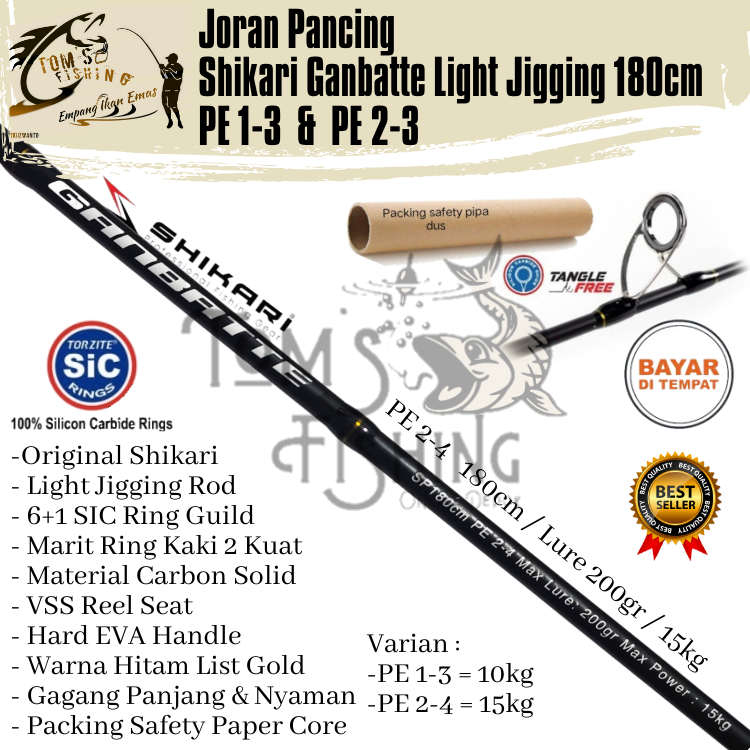 Joran Pancing Shikari Ganbatte Light Jigging 180cm (10kg / 15kg) Carbon ...