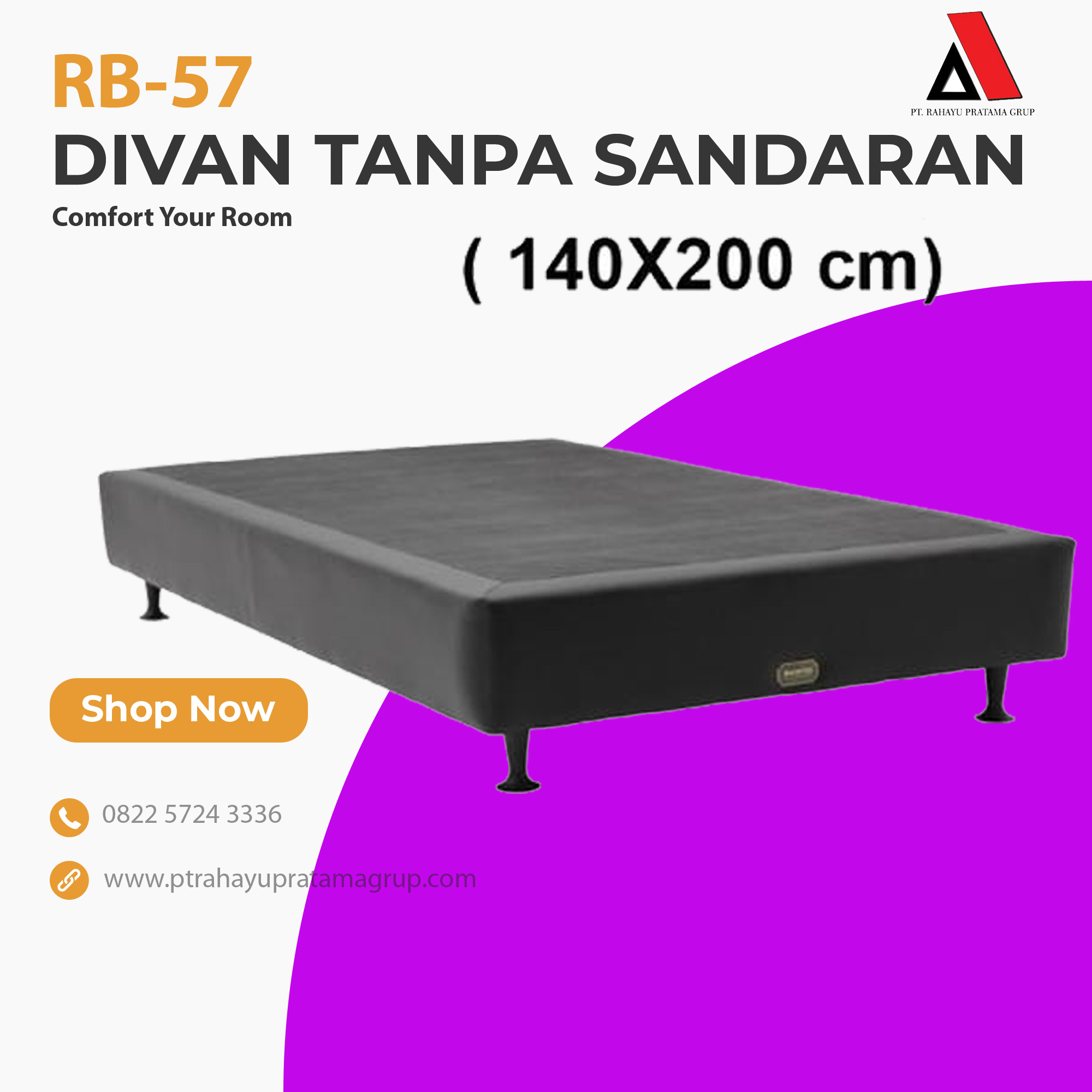 Dipan divan tanpa sandaran untuk springbed atau kasur (140x200 ...