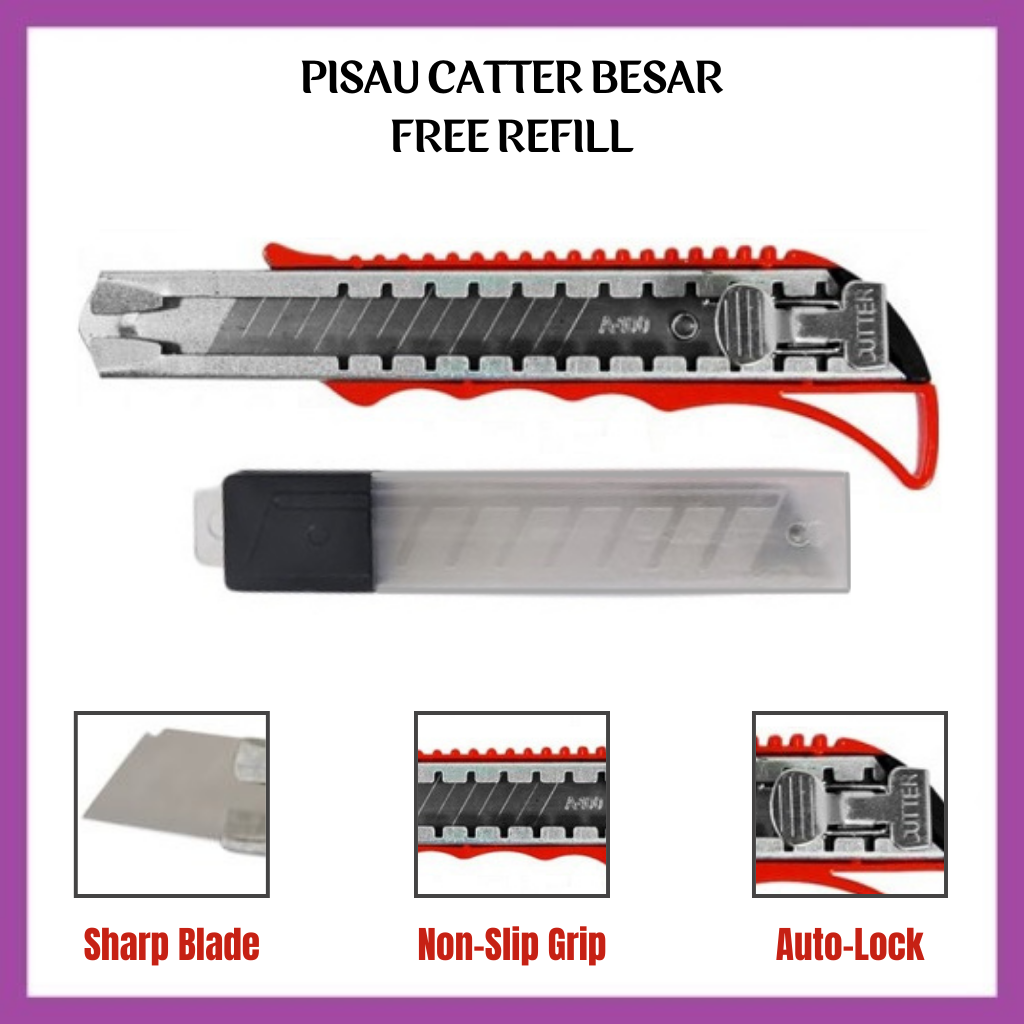 Pisau Pemotong Cutter 18mm Free Refill Kater Ukuran Besar Super Tajam ...