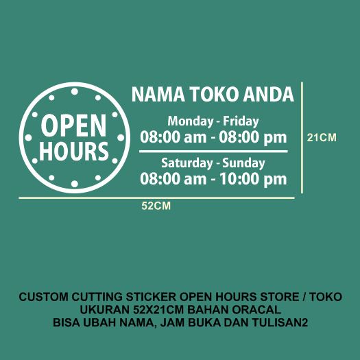 Cutting Sticker OPEN HOURS Store Toko Stiker Kaca Jam Buka Toko HORIZO ...
