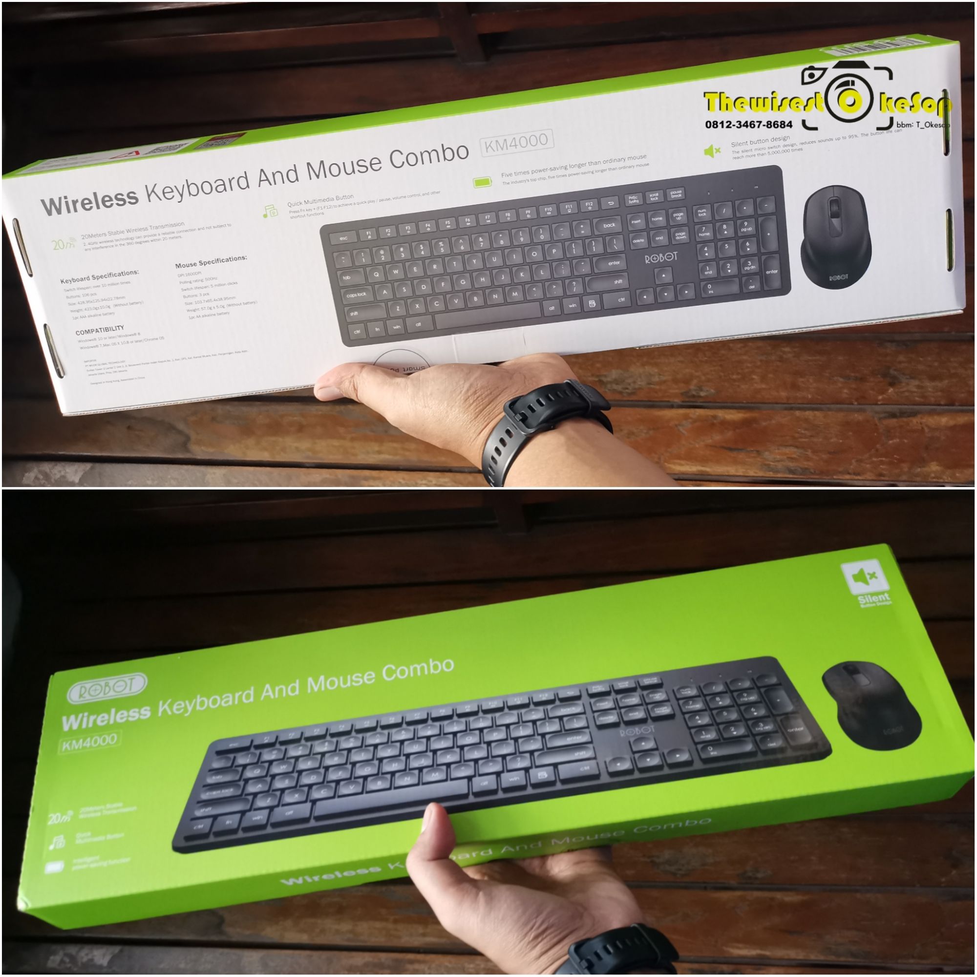 Keyboard Mouse Wireless Robot KM4000 Combo Silent Key With Receiver Usb ...