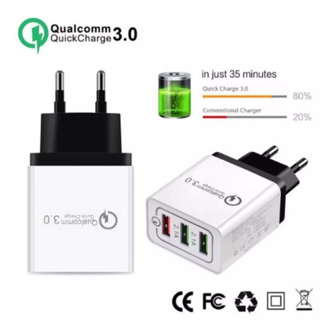 Adaptor Cas Fast Charging Batok Charger 3USB 3.0A AR-QC-03 Kepala Casan 3USB Fast Charging All ...