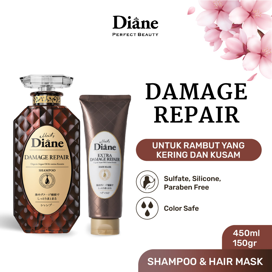 PAKET Moist Diane DAMAGE REPAIR Shampoo 450ml + Hair Mask 150g | Lazada ...