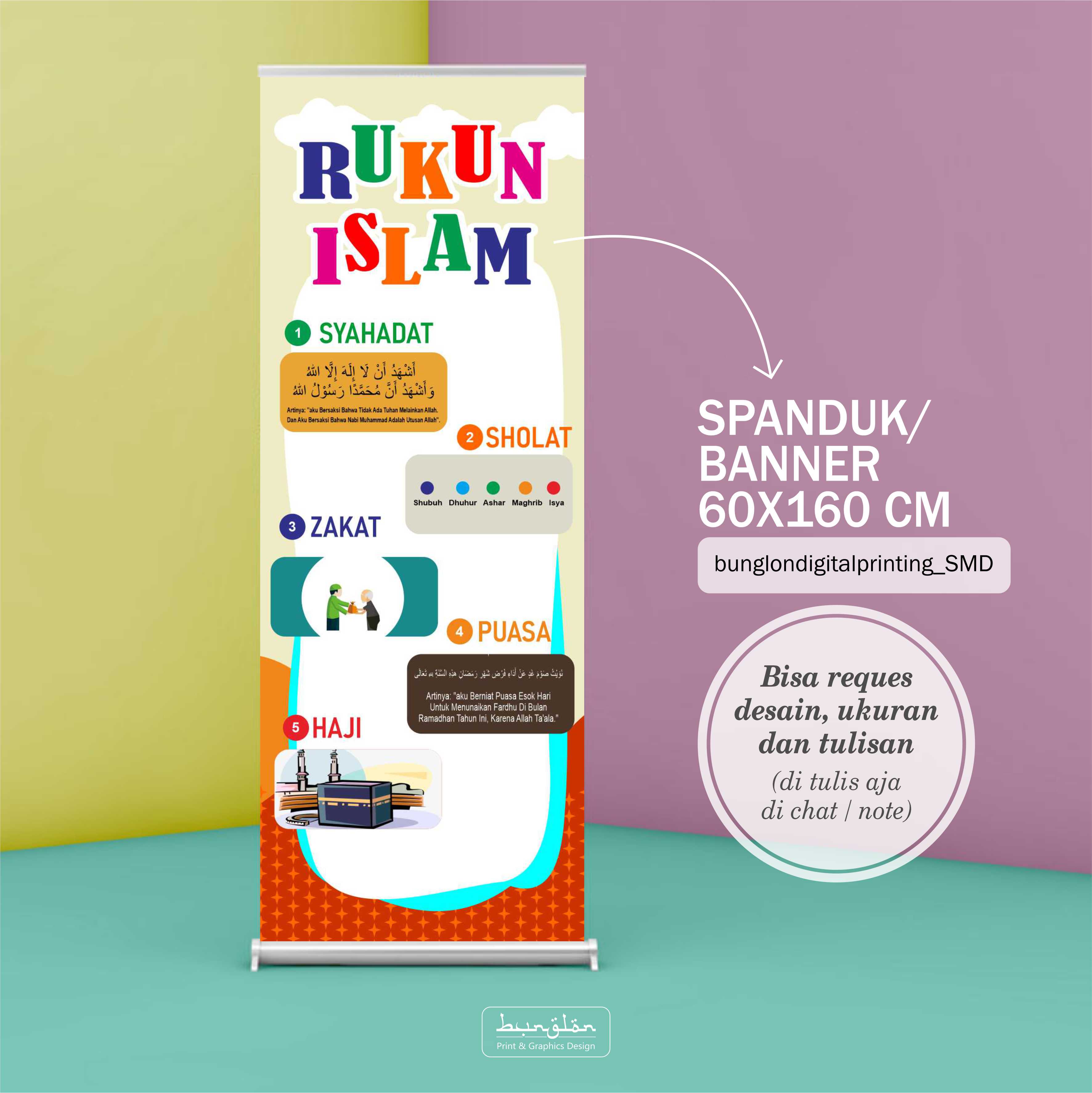 Spanduk, Banner Rukun Islam, Rukun Iman, Tata Cara Wudhu, Edukasi Anak ...