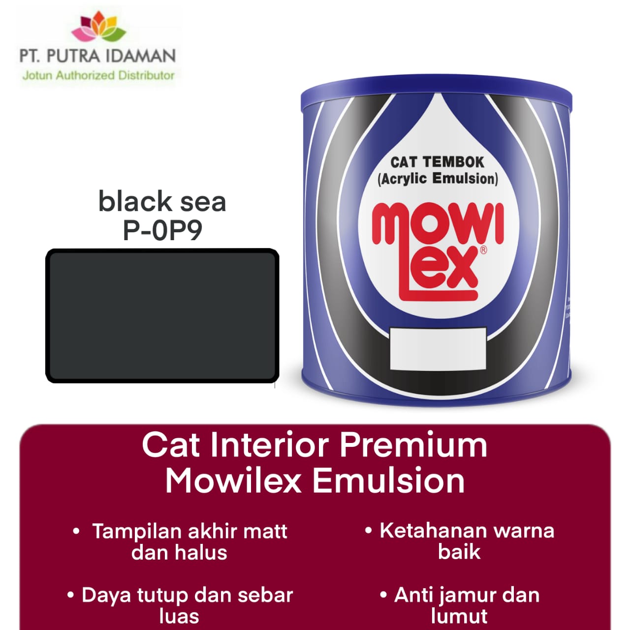 Cat Tembok Interior Premium Mowilex Emulsion P-0P9 Black Sea - Tinting ...