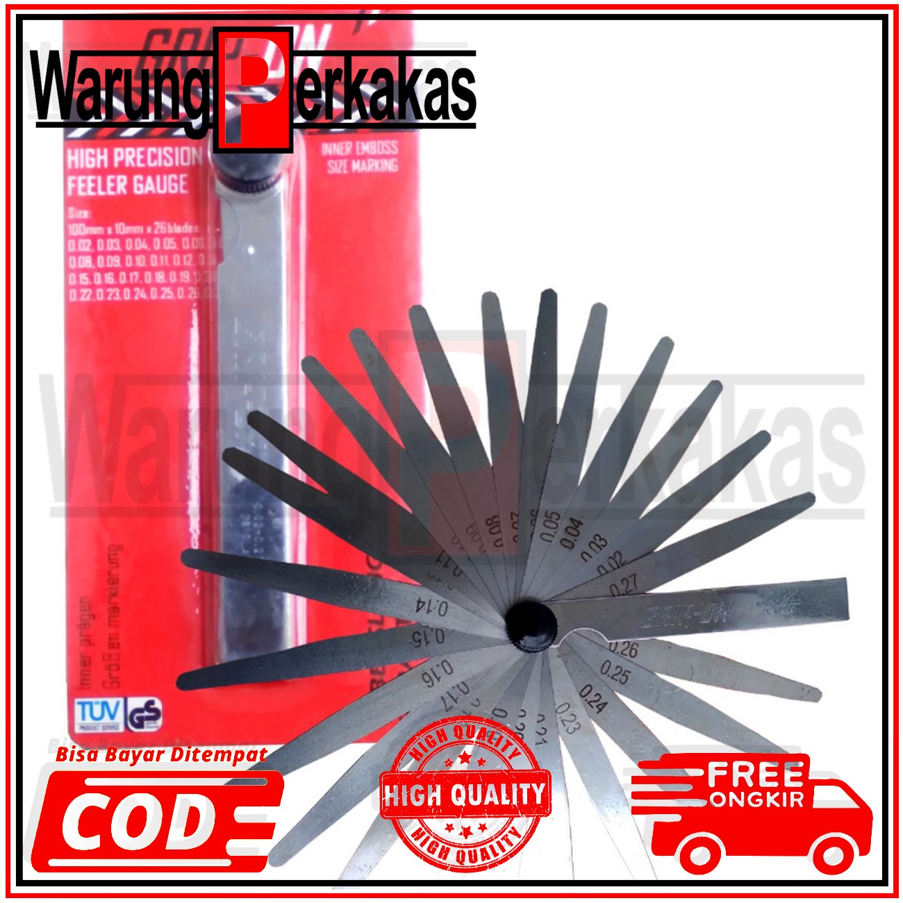 Grip On Feeler Gauge 26 Blade 18-105 Alat Pengukur Celah 0.02-0.27mm ...