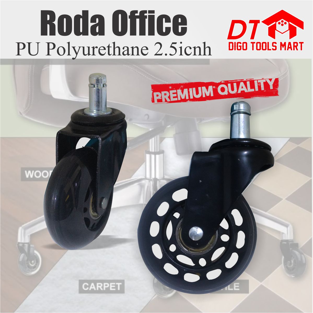 Roda Caster Tancap Roda Office Chair PU Polyurethane Kursi Kantor ...