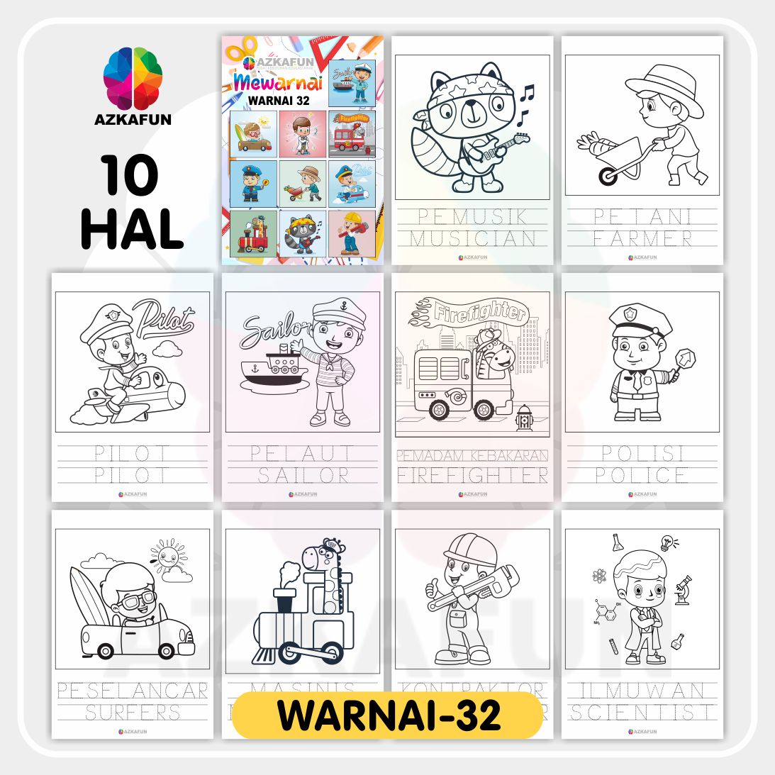 Lembar Belajar Mewarnai Profesi - Worksheet Anak - Belajar mewarnai ...