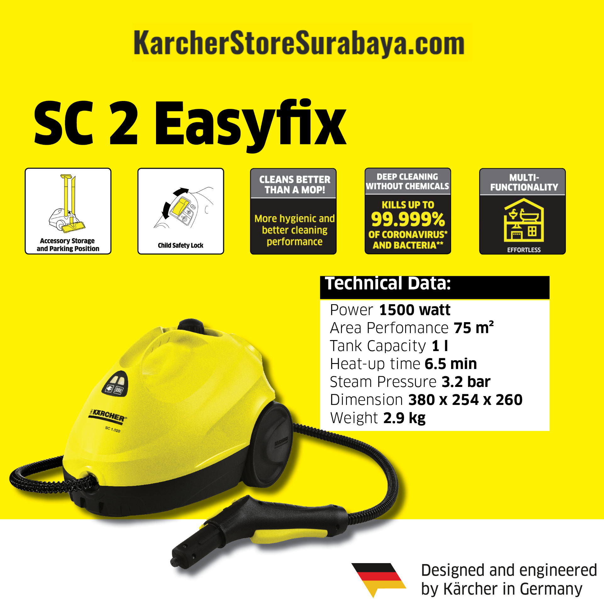 Karcher SC2 Easyfix steam cleaner | Lazada Indonesia