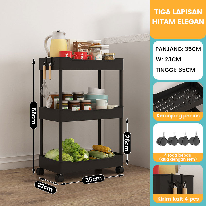 Rak Dapur Plastik Serbaguna 3/4/5 Tingkat Dengan Roda / Troli Square ...