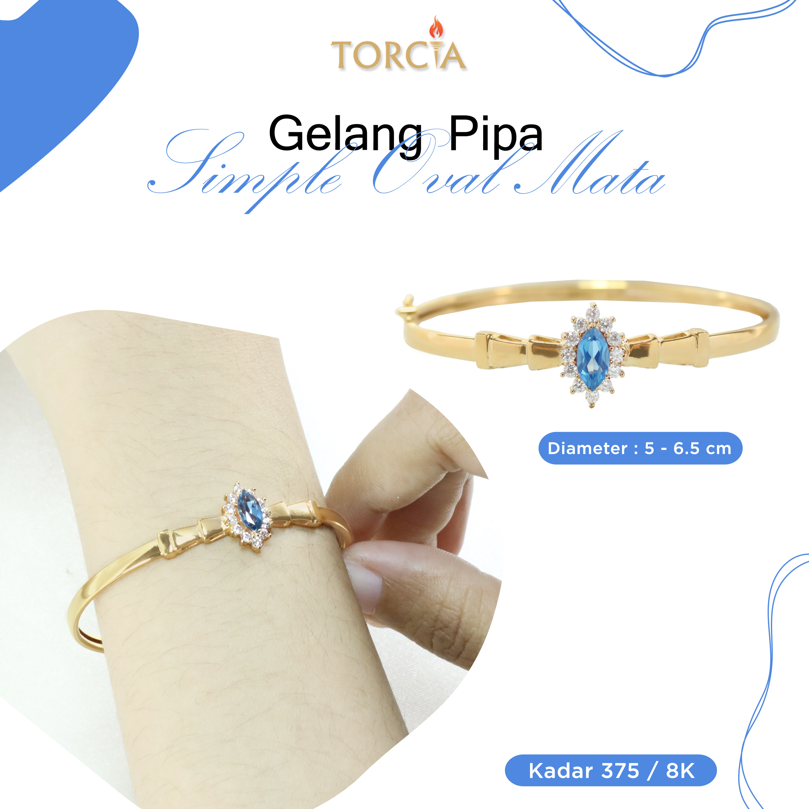 Gelang Pipa Emas Asli Simple Oval Mata Torcia Kadar 375 | Lazada Indonesia