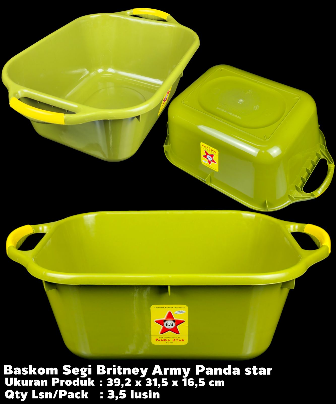 Baskom Segi Britney Army Panda Star / Bak Segi Plastik Serbaguna ...