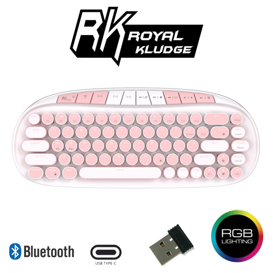 ROYAL KLUDGE 68 ROUND WHITE - PINK MECHANICAL KEYBOARD RGB WIRELESS ...