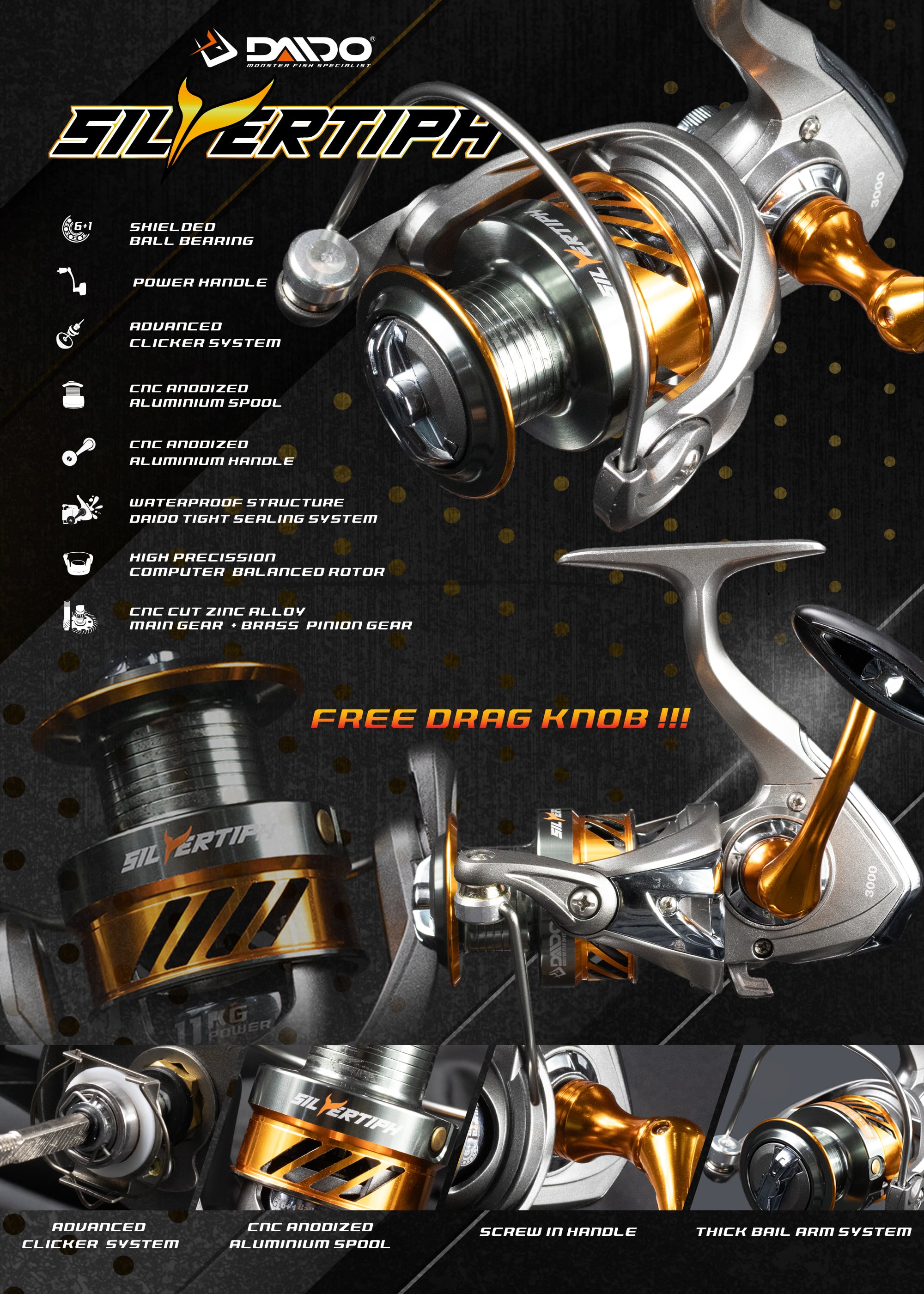 REEL PANCING DAIDO SILVER TIPH 7 BEARING ALUMUNIUM SPOOL 1000 SAMPAI ...