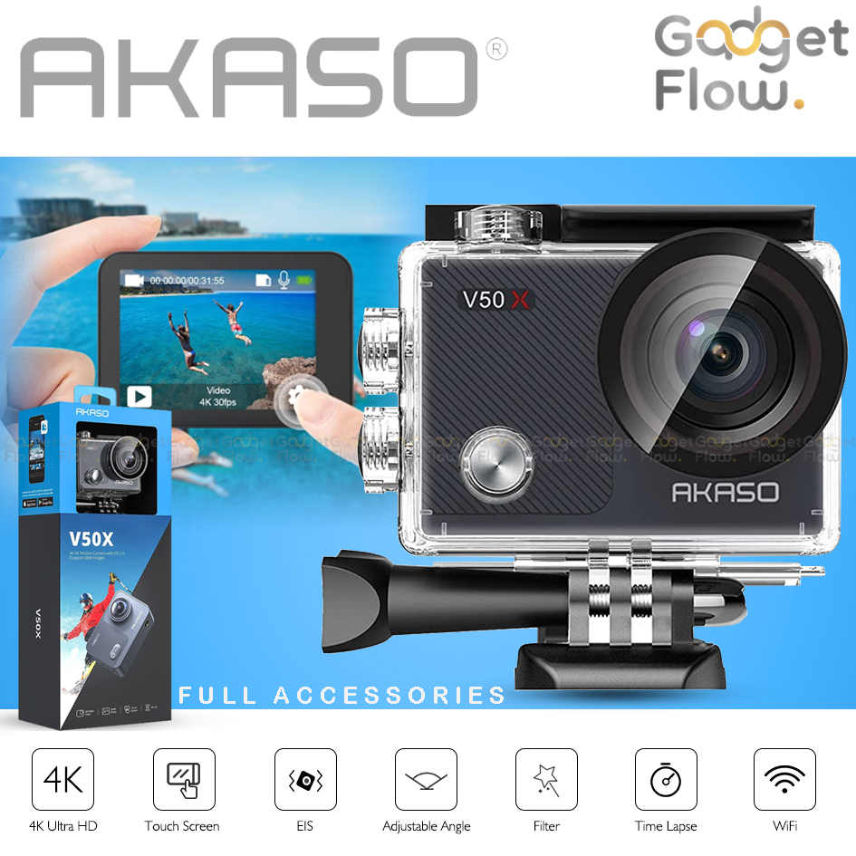 Action Camera Cam MotoVlog AKASO V50X FULL HD 4K EIS WIRELESS | Lazada Indonesia