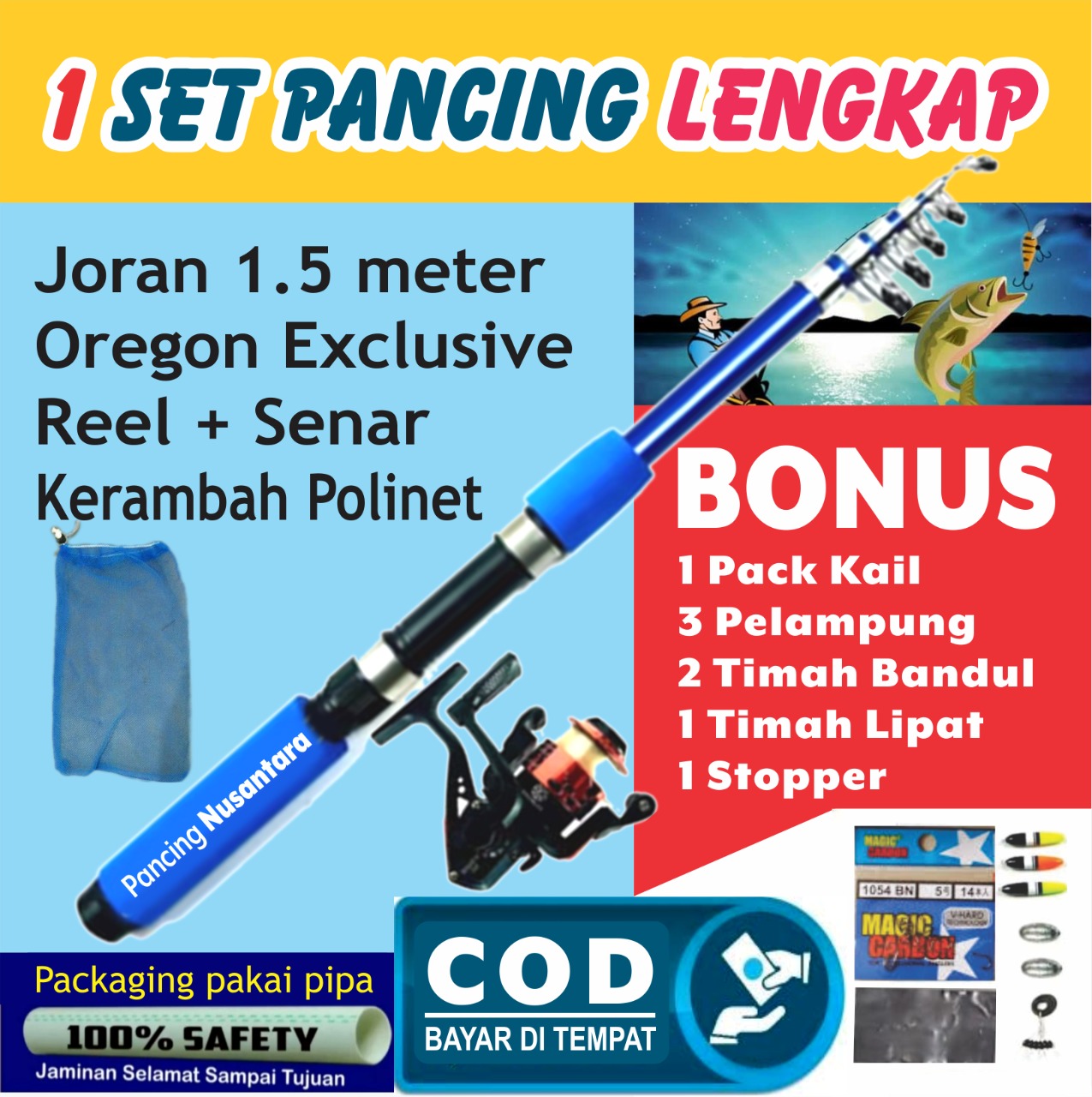 PANCINGAN 1 SET LENGKAP TINGGAL PAKAI - Joran Antena Teleskopik 1,5 ...