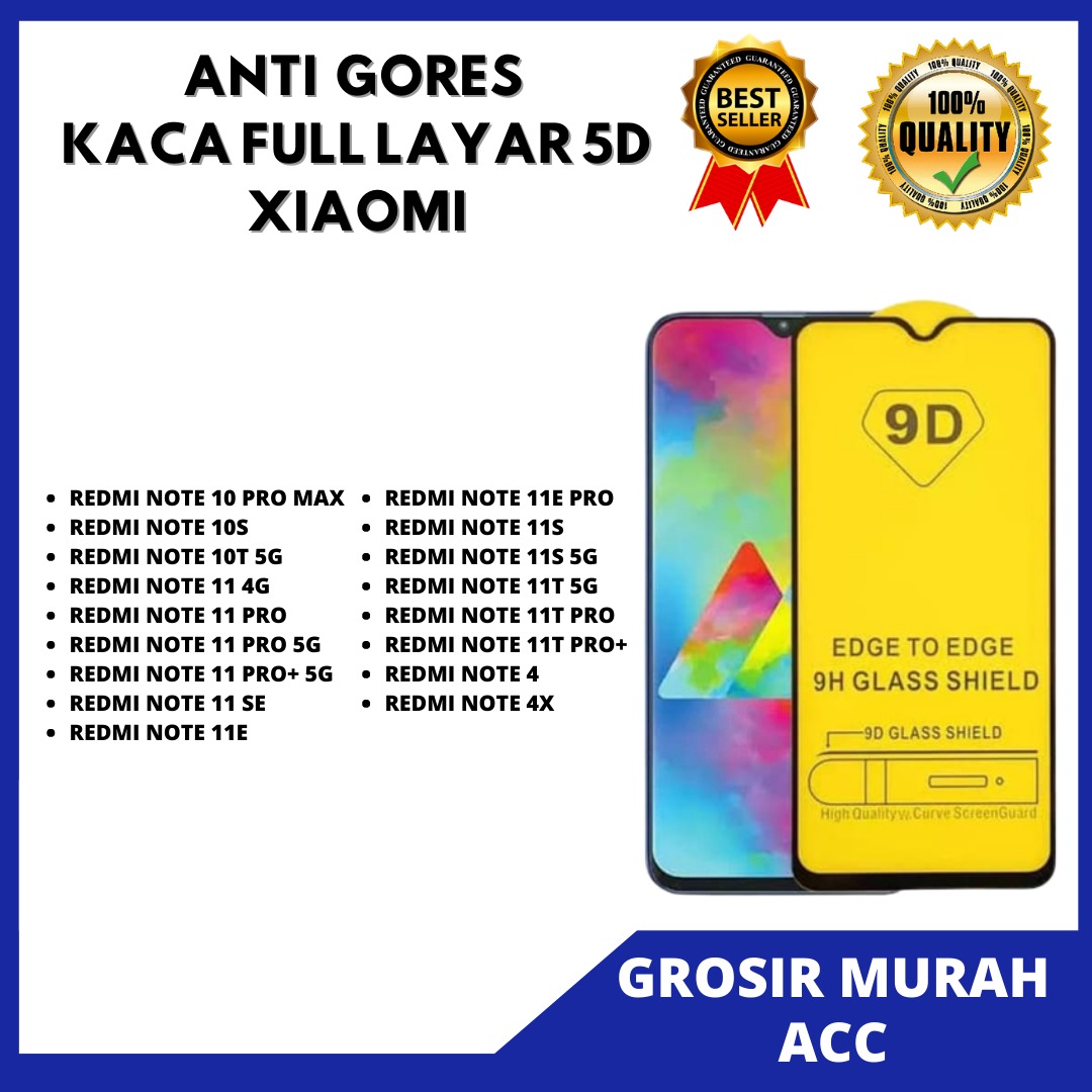 Tempered Glass 5D Full Cover REDMI NOTE 10 PRO MAX-NOTE 10S-NOTE 10T 5G ...