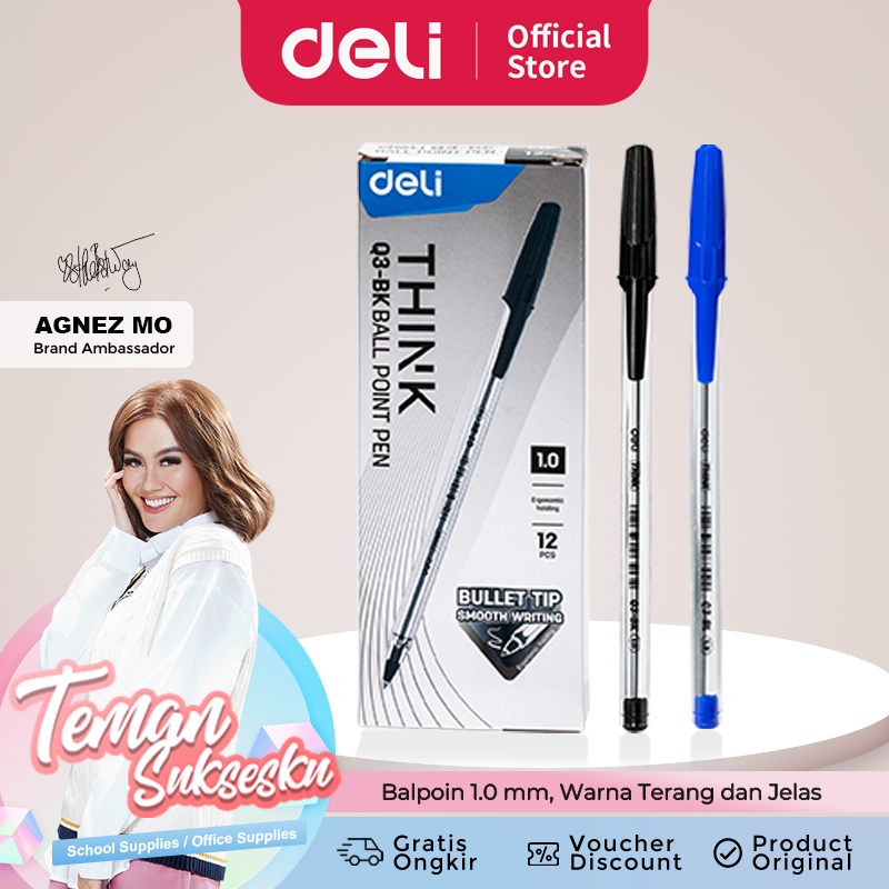 Deli Ballpoint Pen / Pulpen Bolpoin 1.0 mm Penulisan Halus EQ3 (Satuan ...