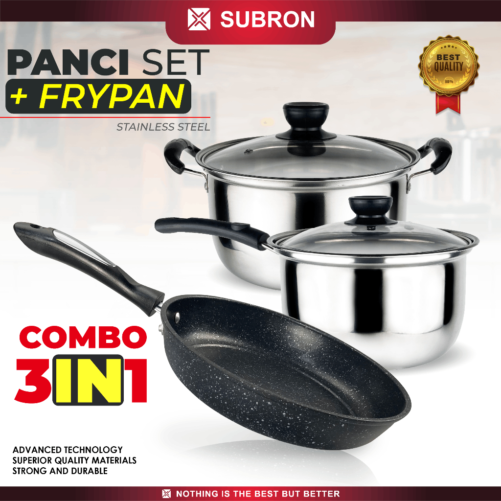 SUBRON COMBO HEMAT 3IN1 Panci Susu 18cm Panci Sup 20cm Stainless Tutup ...