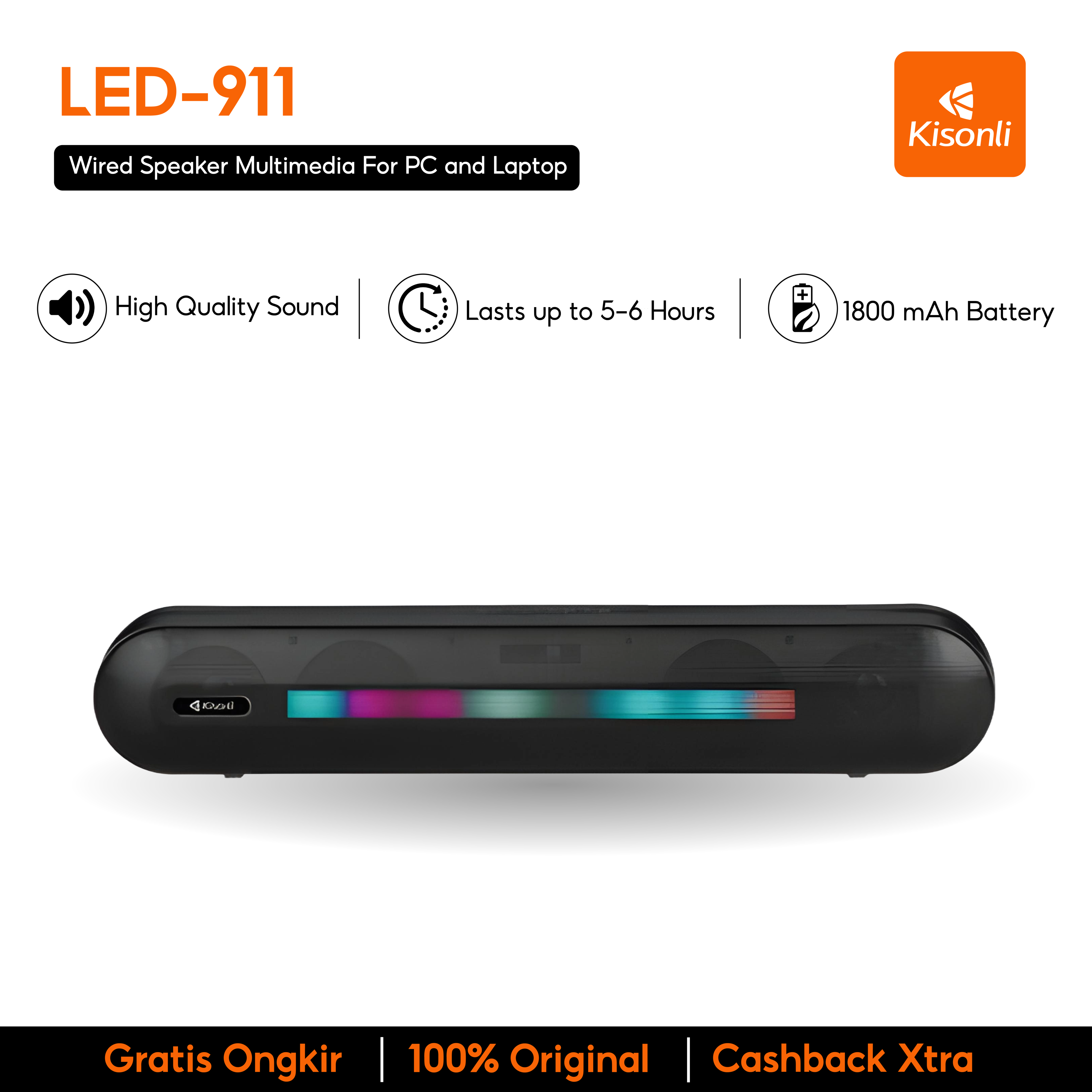 KISONLI Portable Bluetooth Speaker LED-911 Mini Soundbar with RGB ...