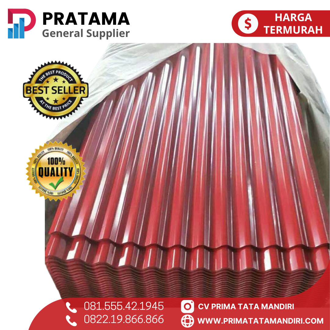 atap WARNA PPGL merah / atap seng gelombang warna / 0.2mm / 80 cm ...