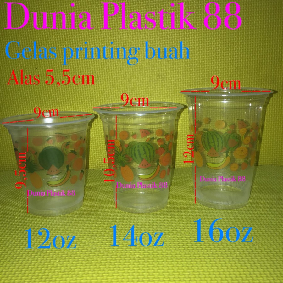 Isi 50pcs GELAS cup plastik oz bubble motif sablon PRINTING es BUAH jus ...