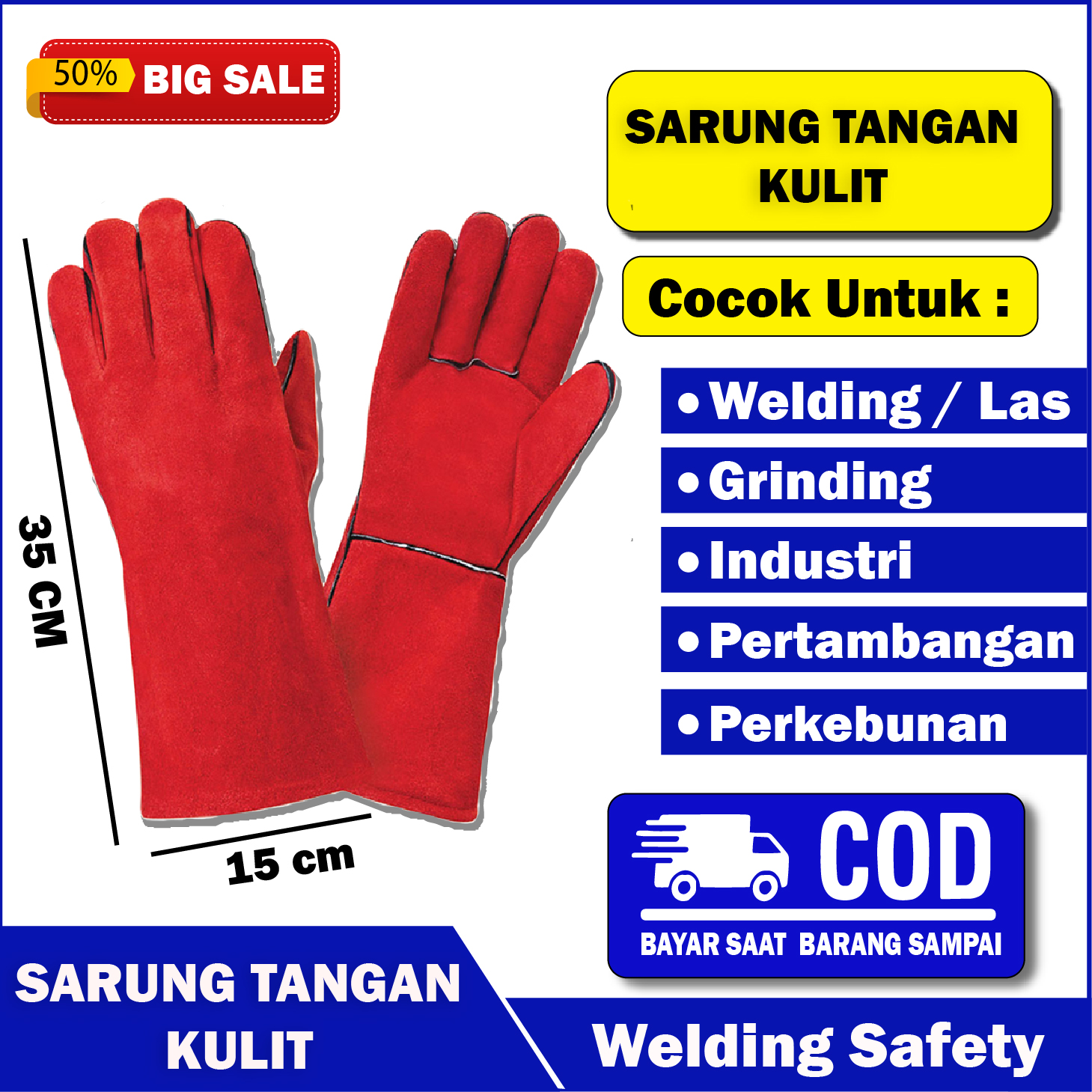 Sarung Tangan Kulit Warna Merah Anti Panas Untuk Industri Las Argon ...