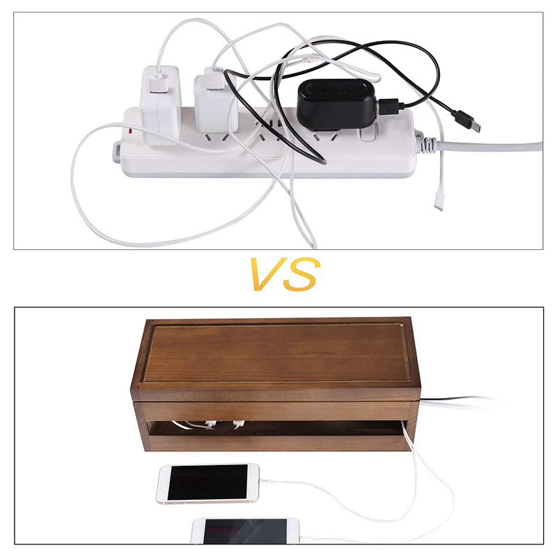 Cable Management Box Wooden Cord Organizer Box for Extension Cord Power ...