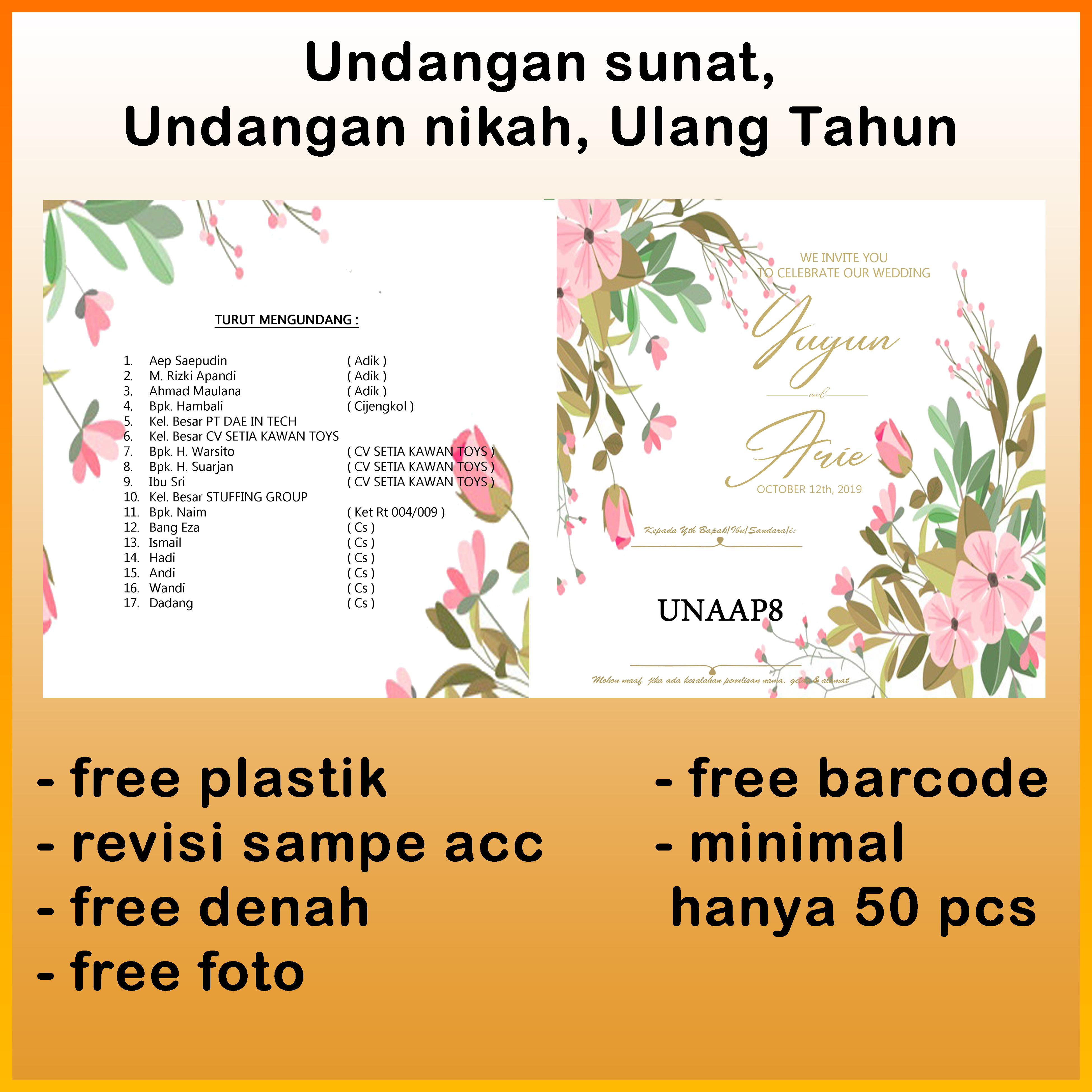 (50 PCS) USKT005 undangan sunat CETAK PRINT undangan sunatan undangan ...