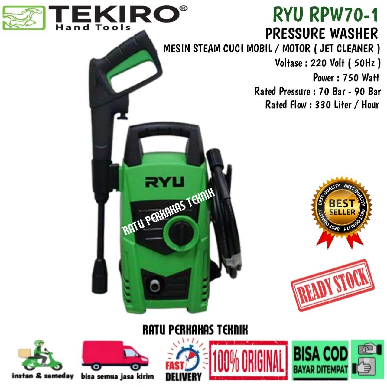 MESIN STEAM CUCI MOBIL MOTOR JET CLEANER TEKIRO RYU RPW 70-1 70 BAR ...