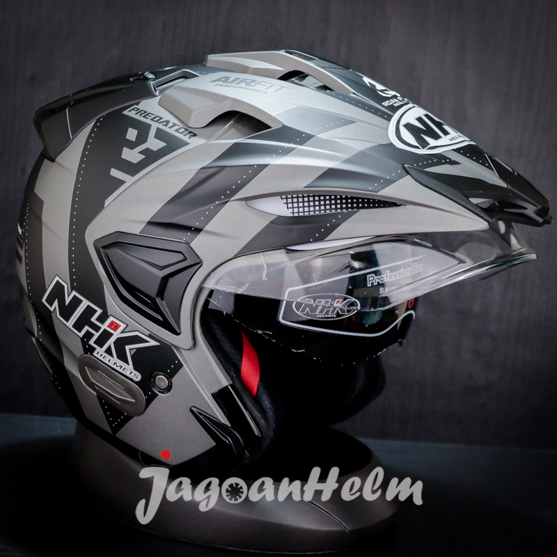 NHK HELM PREDATOR CRYPTON ROYAL | GREY BLACK DOFF | DOUBLE VISOR ...