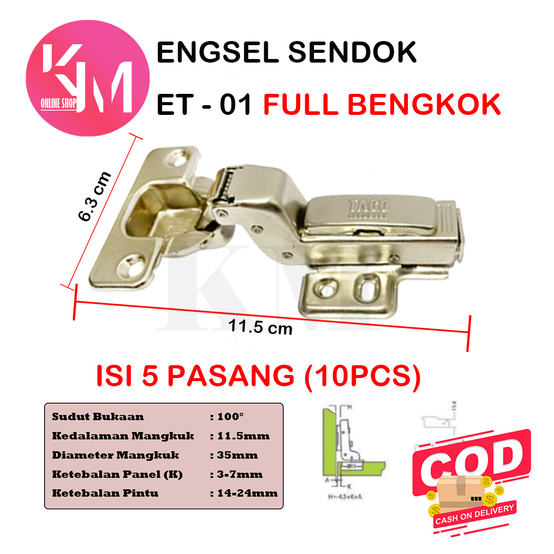 Engsel TACO Full Bengkok Slow Motion ET-01 Hydraulic Hinge.. Isi 5 Set.. | Lazada Indonesia
