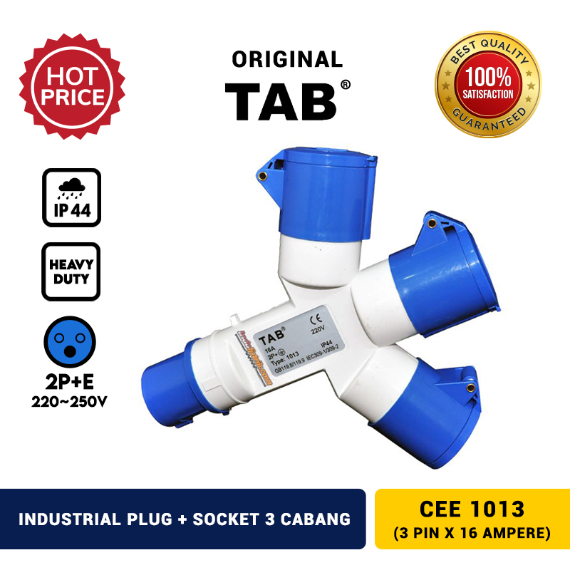 Industrial Stop Kontak Steker 3 Pin 16 A Cabang 3 - TAB 1013 - ASLI ...