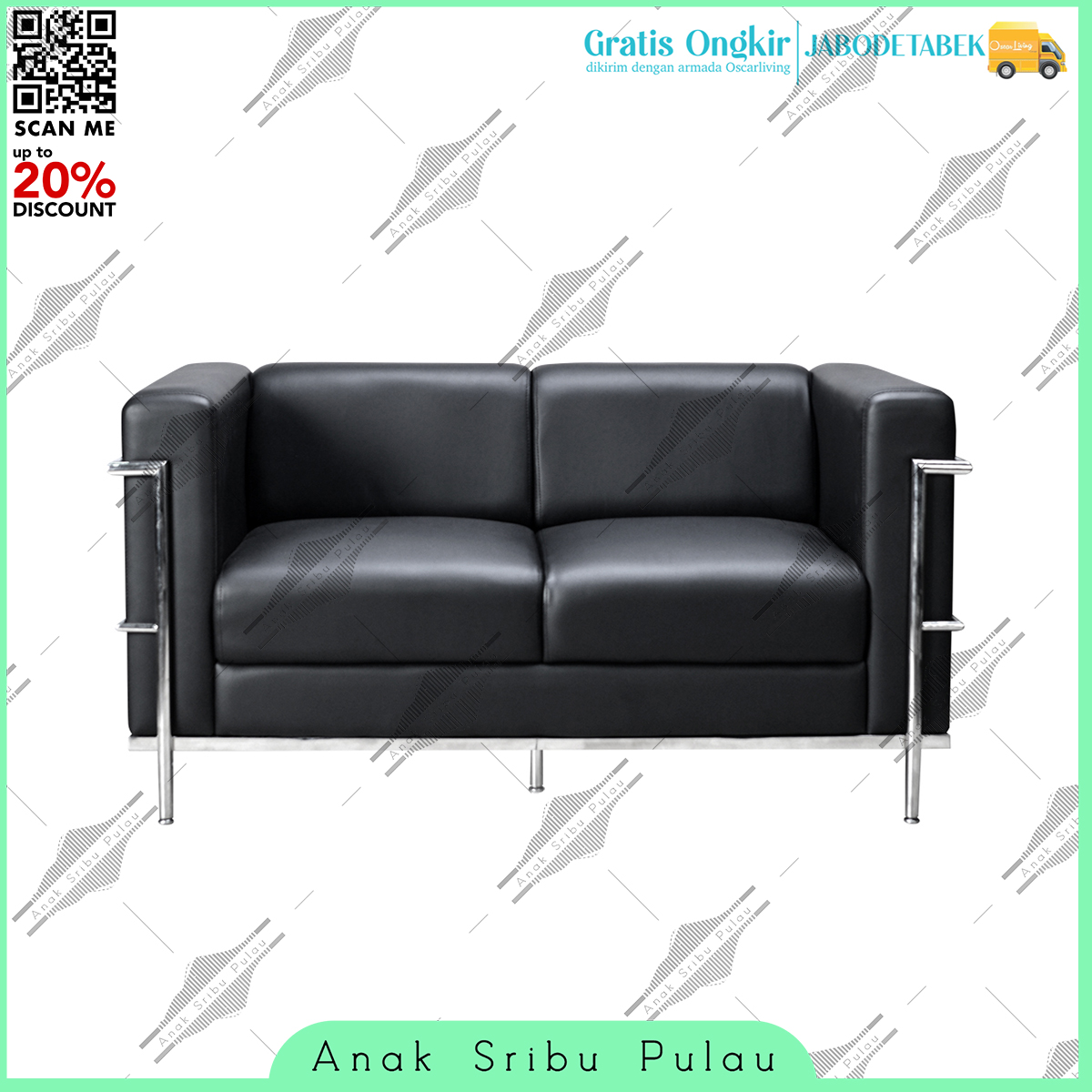 Subaru Sofa Kantor / Sofa Tamu Arisa Minimalis Modern - 2 Seater - FABRIC BLACK | Lazada Indonesia