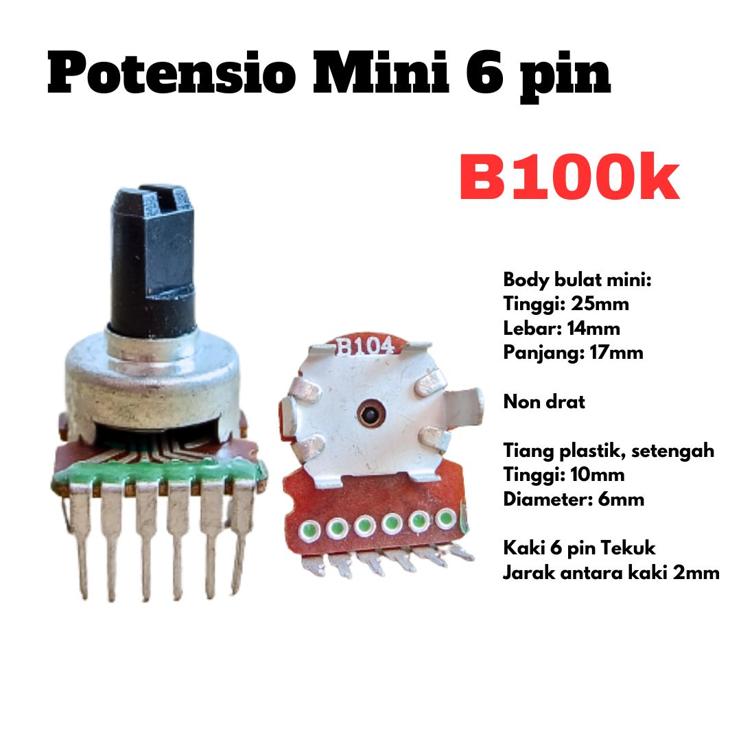 Potensio Mini 6 pin B100k Stereo Kaki 6 Tekuk Potentio Meter 104 ...