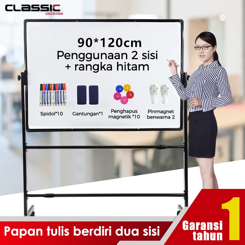 Whiteboard Standing Kaki 90x120 cm / Papan Tulis Whiteboard / Papan ...