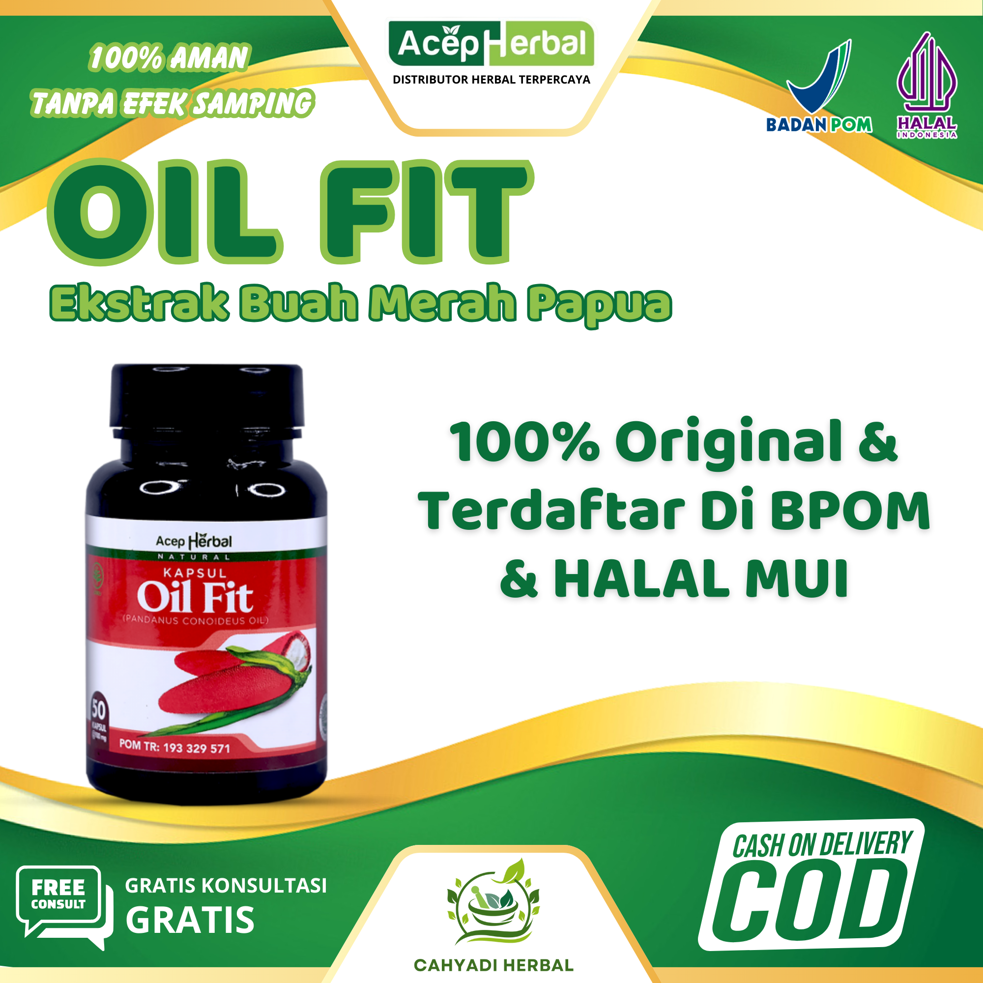 Oil Fit Original 100% Asli Buah Merah Papua 50 Kapsul Obat Multikhasiat ...