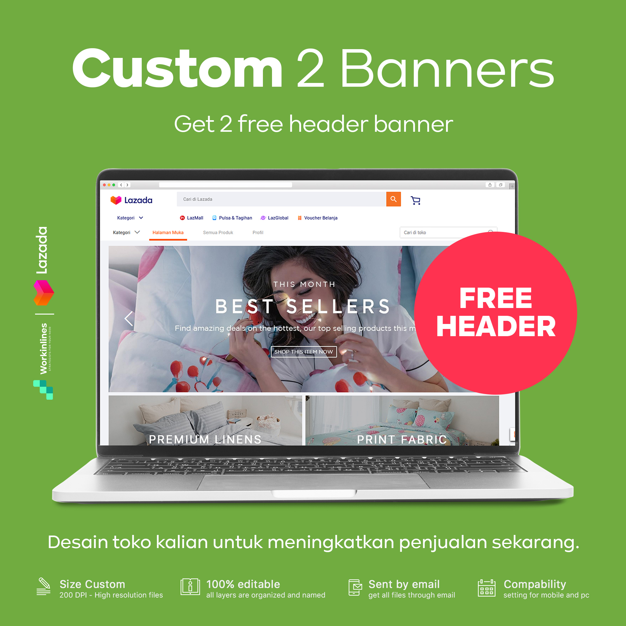 WORKINLINES - Desain Toko - 2 Banner Custom + FREE Header | Lazada ...
