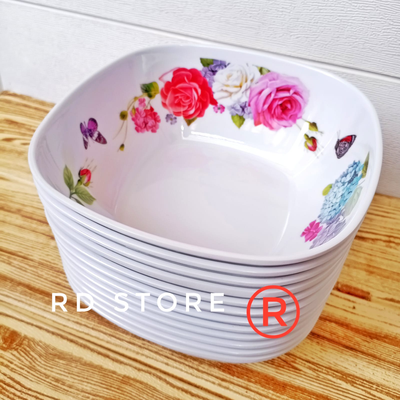 RD STORE / PROMO 3 PCS MANGKOK PERSEGI MELAMIN ORIGINAL MOTIF BUNGA ...