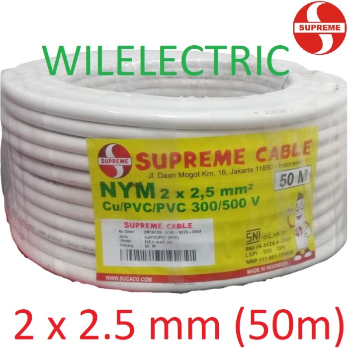 Kabel listrik putih NYM 2 x 2.5 / 2x2.5 mm SUPREME 50 m 50m rol kawat ...
