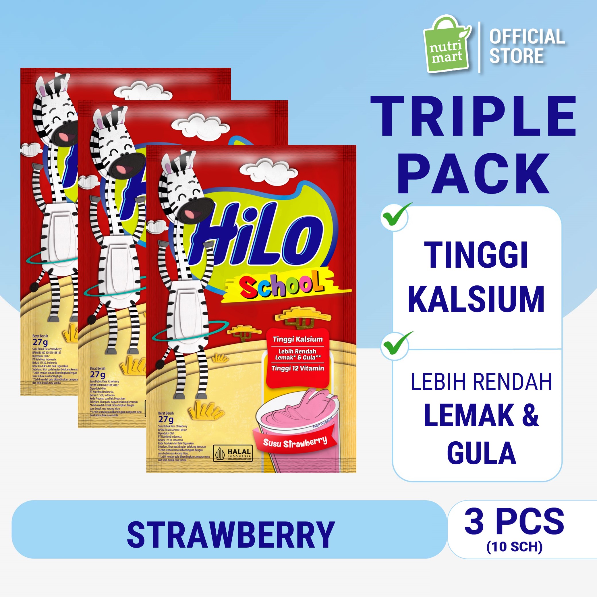 Triple Pack : HiLo School Strawberry 10 Sachet - Susu Tinggi Kalsium ...