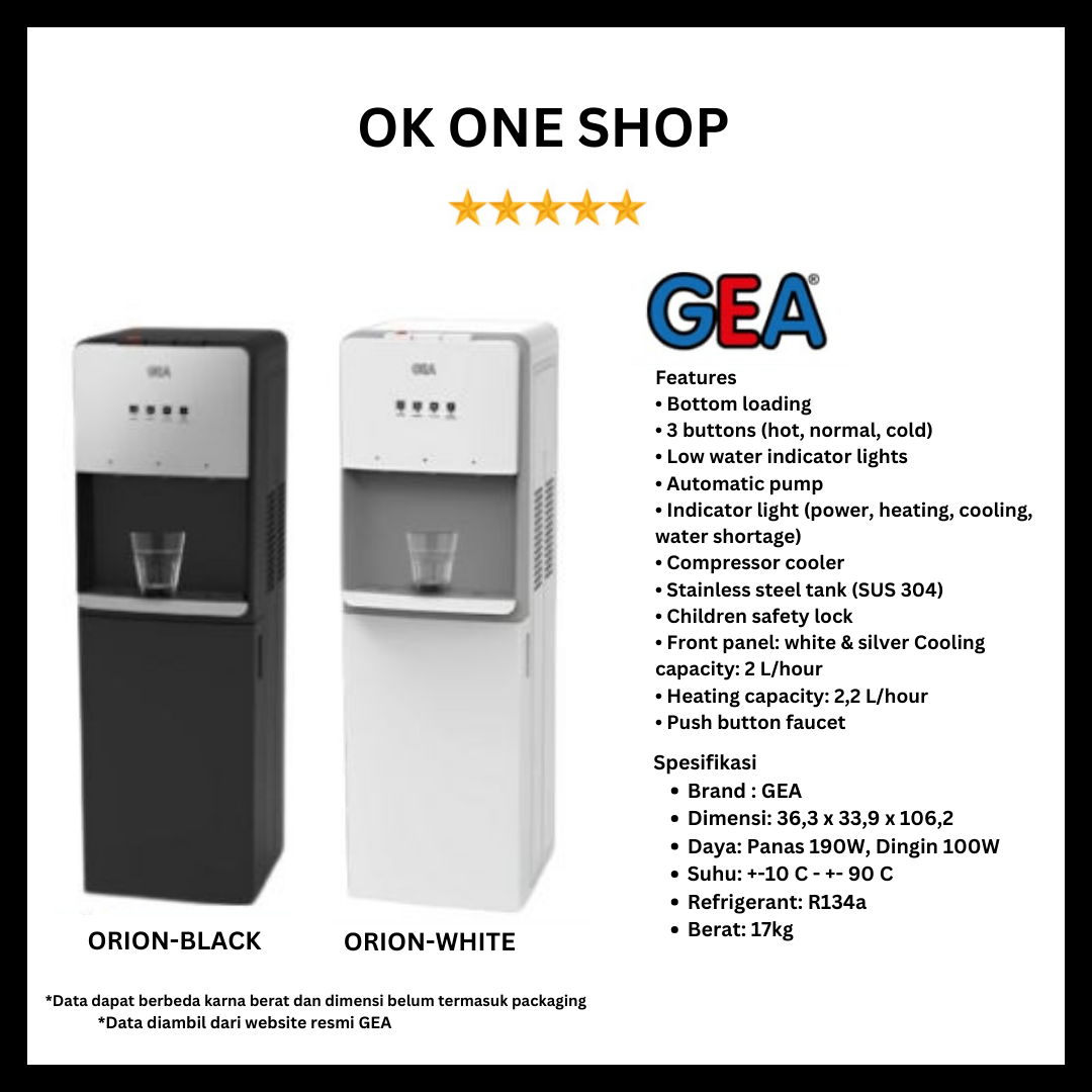 GEA Dispenser ORION Black | GEA Dispenser ORION White | Lazada Indonesia